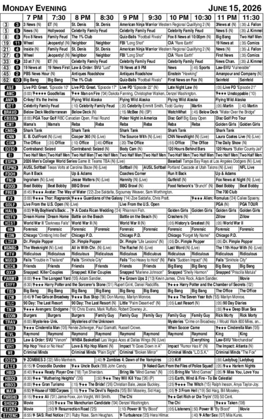 MONDAY EVENING TV LISTINGS | News, Sports, Jobs - Tribune Chronicle